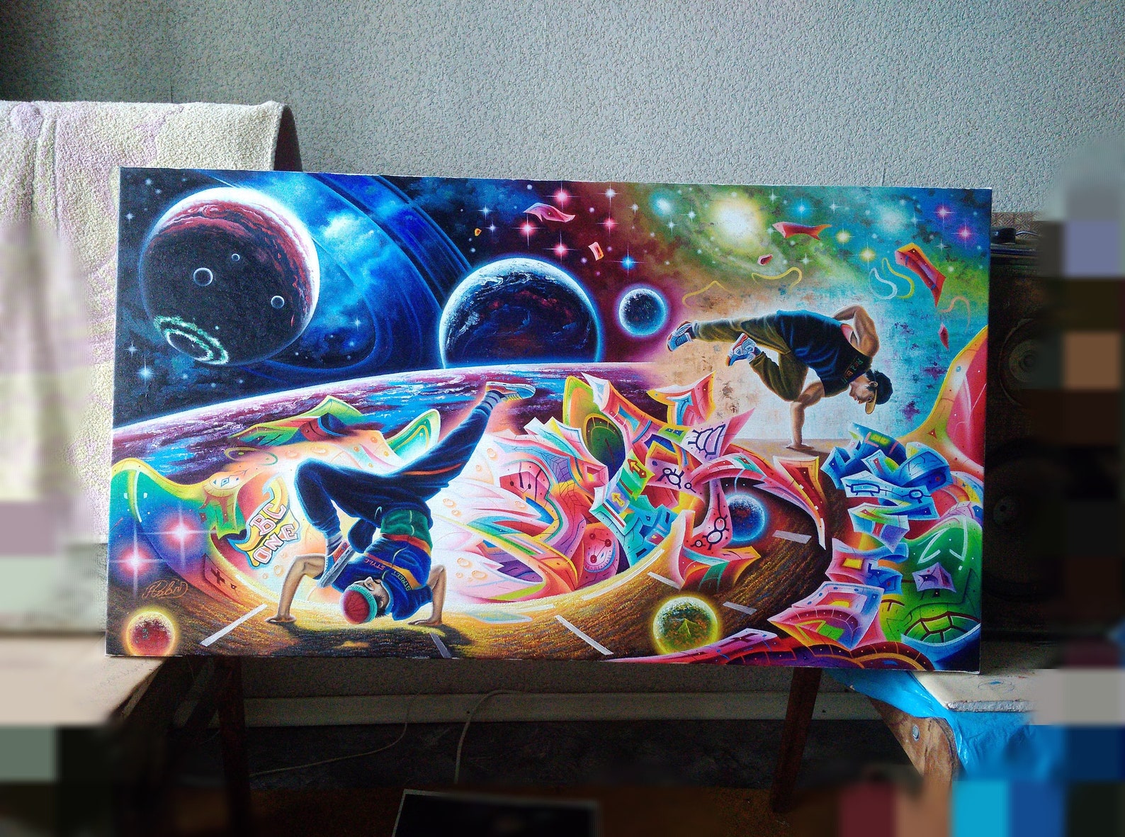 Graffiti Art Oil Painting Space Painting a Fantastic Plot | Etsy