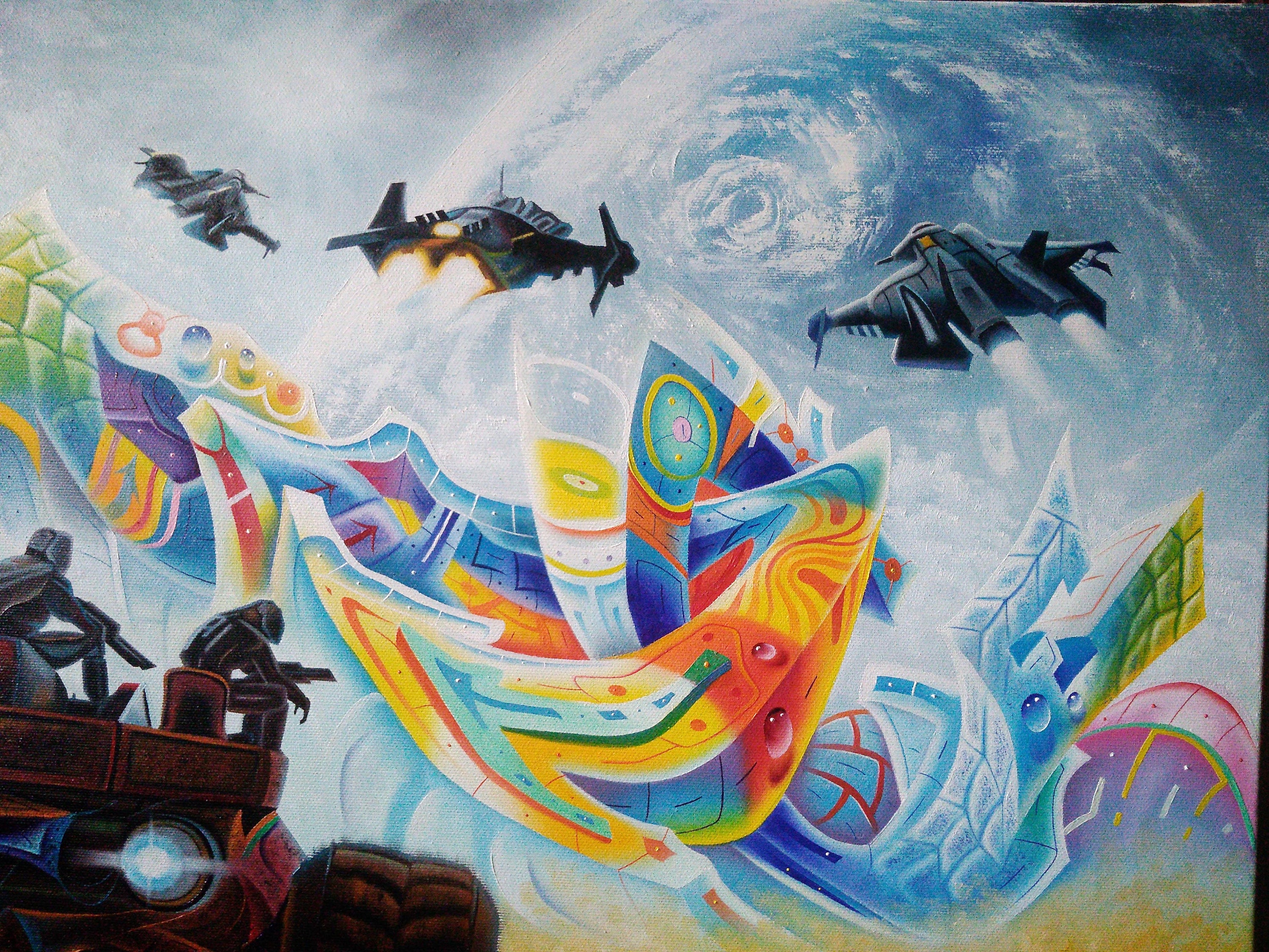 Oil painting 4 graffiti art space painting a fantastic plot | Etsy