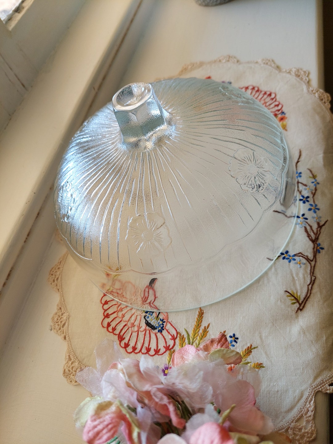 Vintage Glass Cake Plate Dome Lid, Sponge Cake Plate Lid, Poppy Glass ...