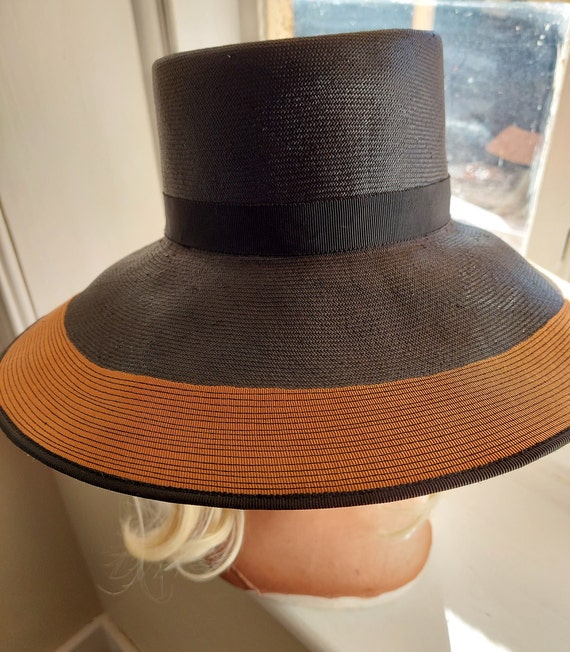 Vintage Georgina Hat, fine black straw hat, 1990's ha… - Gem