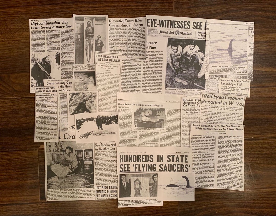 Cryptidcore Newspaper Cutouts 21 Piece Collection | Bigfoot Nessie ...