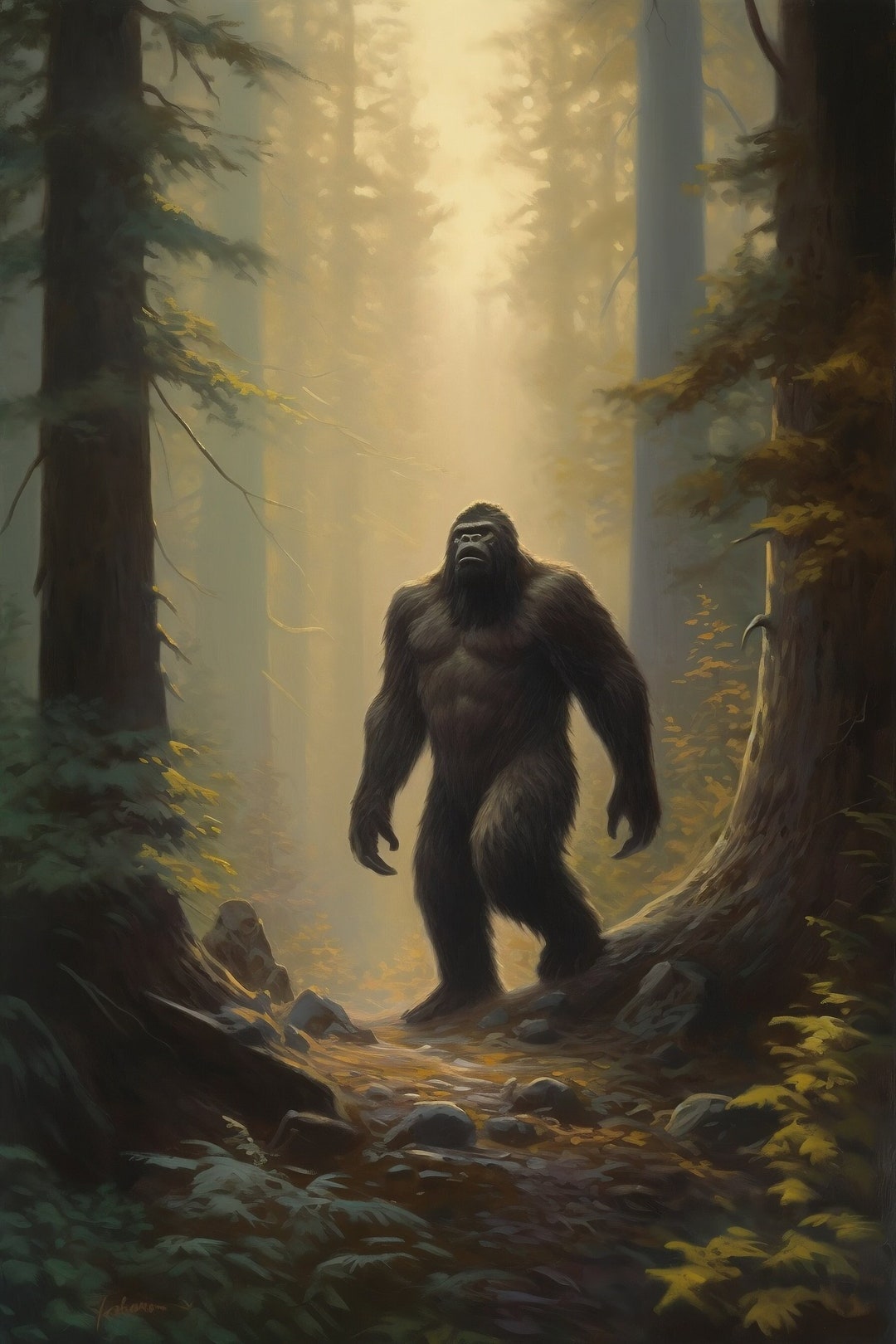 Bigfoot in Forest Beautiful Poster - Etsy