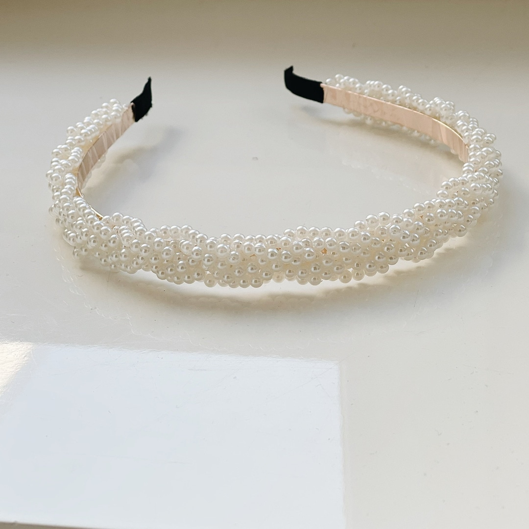 White Pearl Headband, Wedding Vintage Hair Band, Pearls Head Band ...