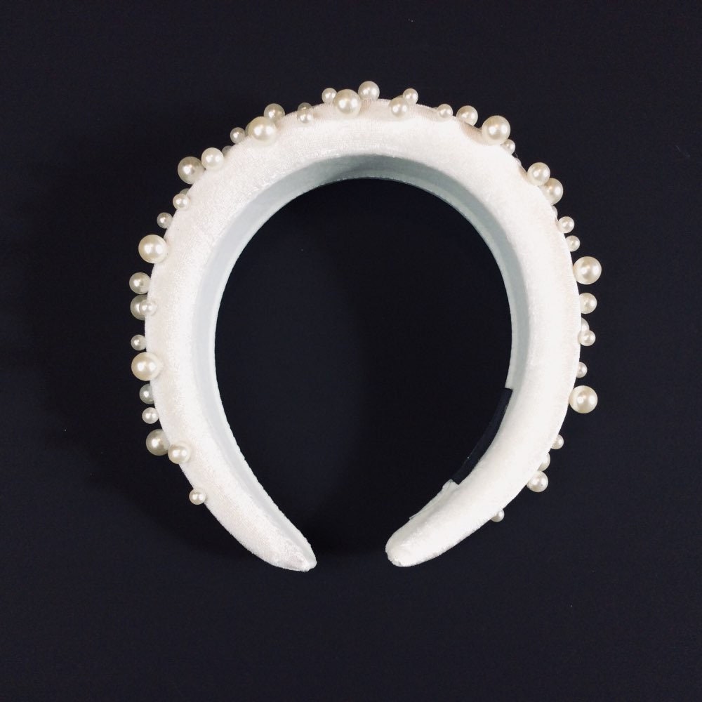 Padded Velvet Pearl Headband Plush Vintage Hair Band White - Etsy