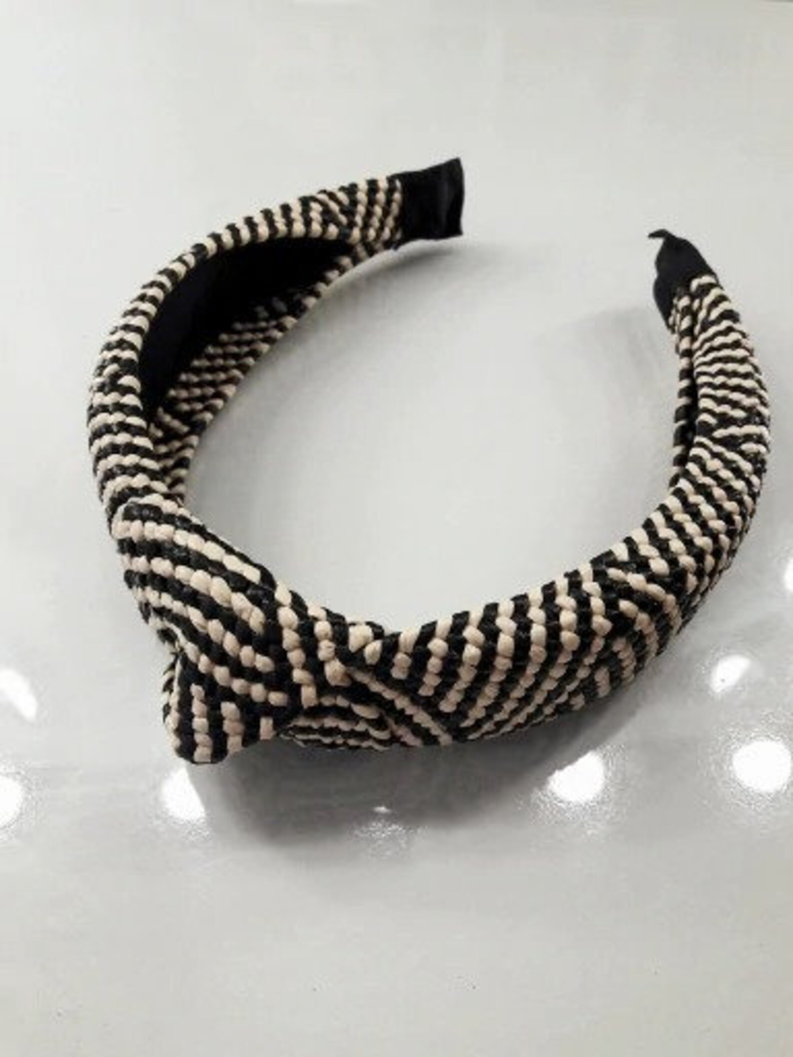 Raffia Knotted Headband Black and White Straw Weaving Knotted - Etsy