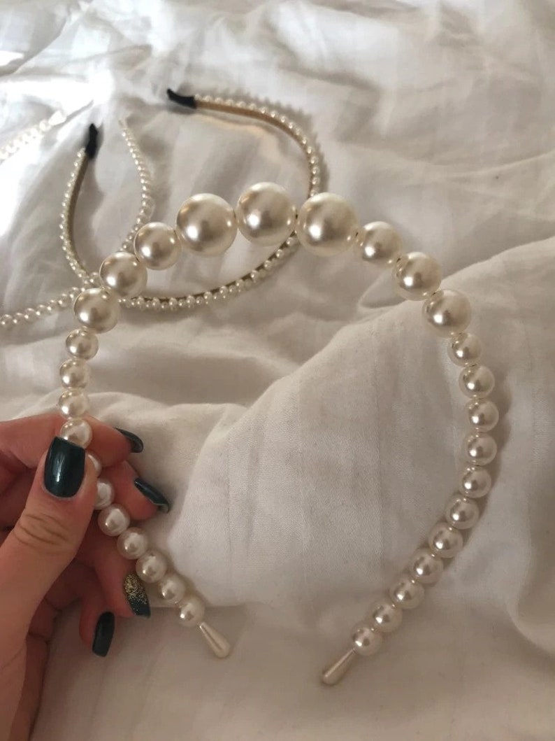 White Pearl Headband Vintage Hair Band Pearls Head Band - Etsy