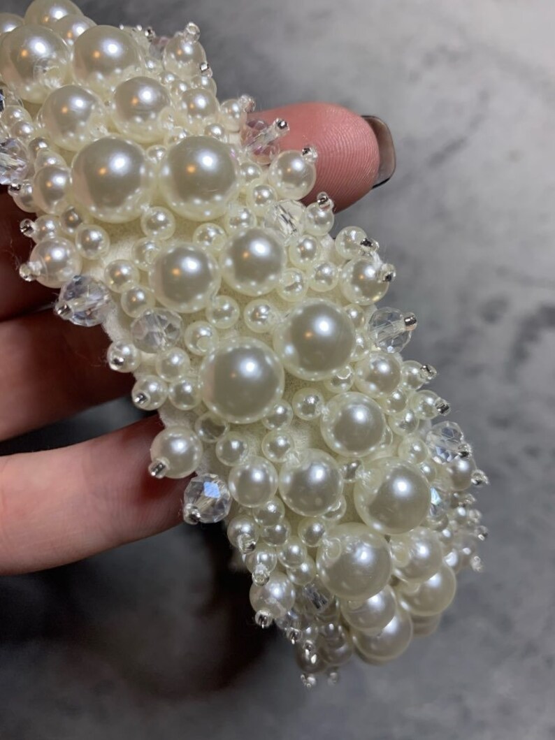 White Pearl Headband Plush Vintage Hair Band Wedding Pearls - Etsy