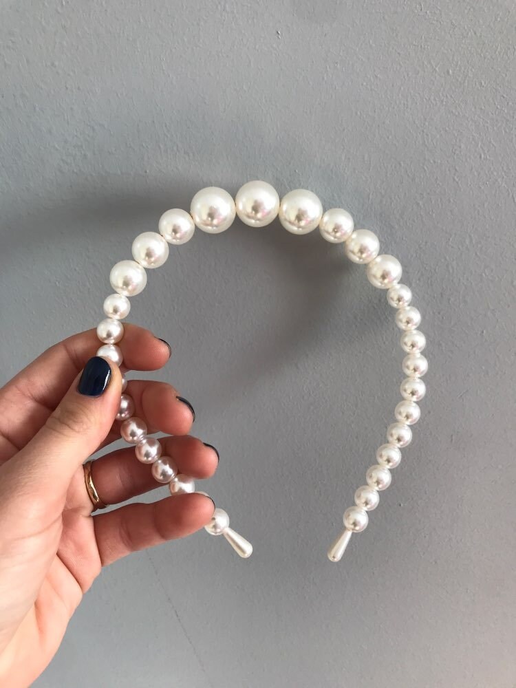 White Pearl Headband Vintage Hair Band Pearls Head Band Etsy