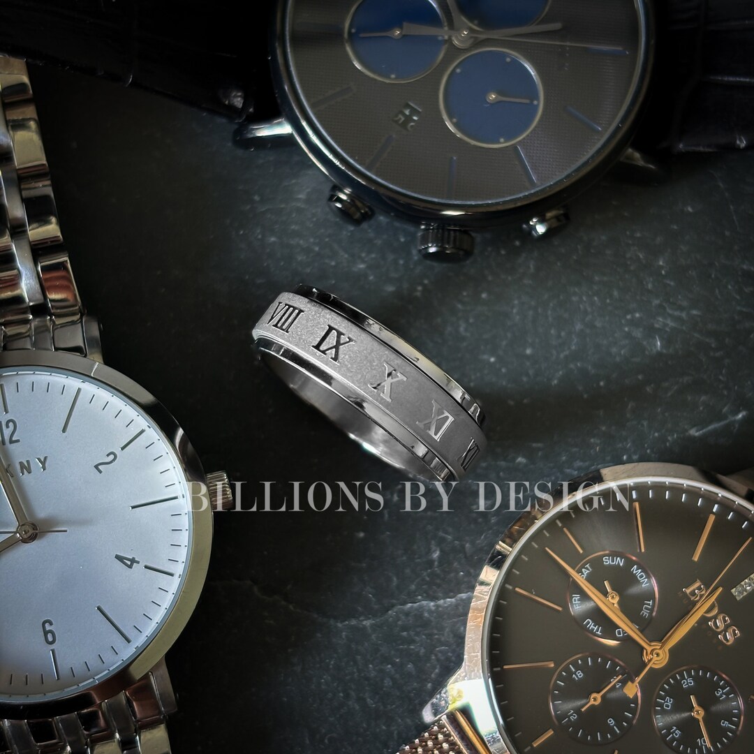 Silver Spinner Roman Numerals Ring, 316L Stainless Steel Statement Ring ...