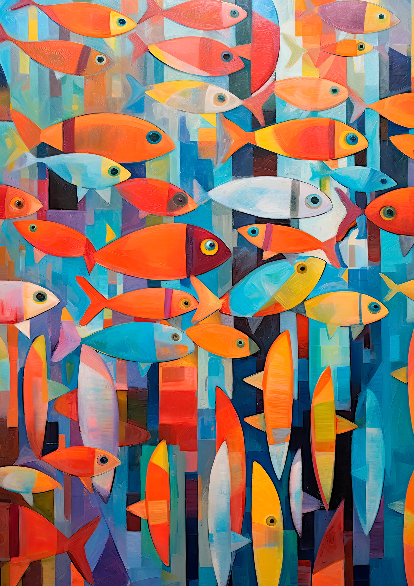 Busy Fish Ocean Fish Painting Prints Living Room Decor - Etsy