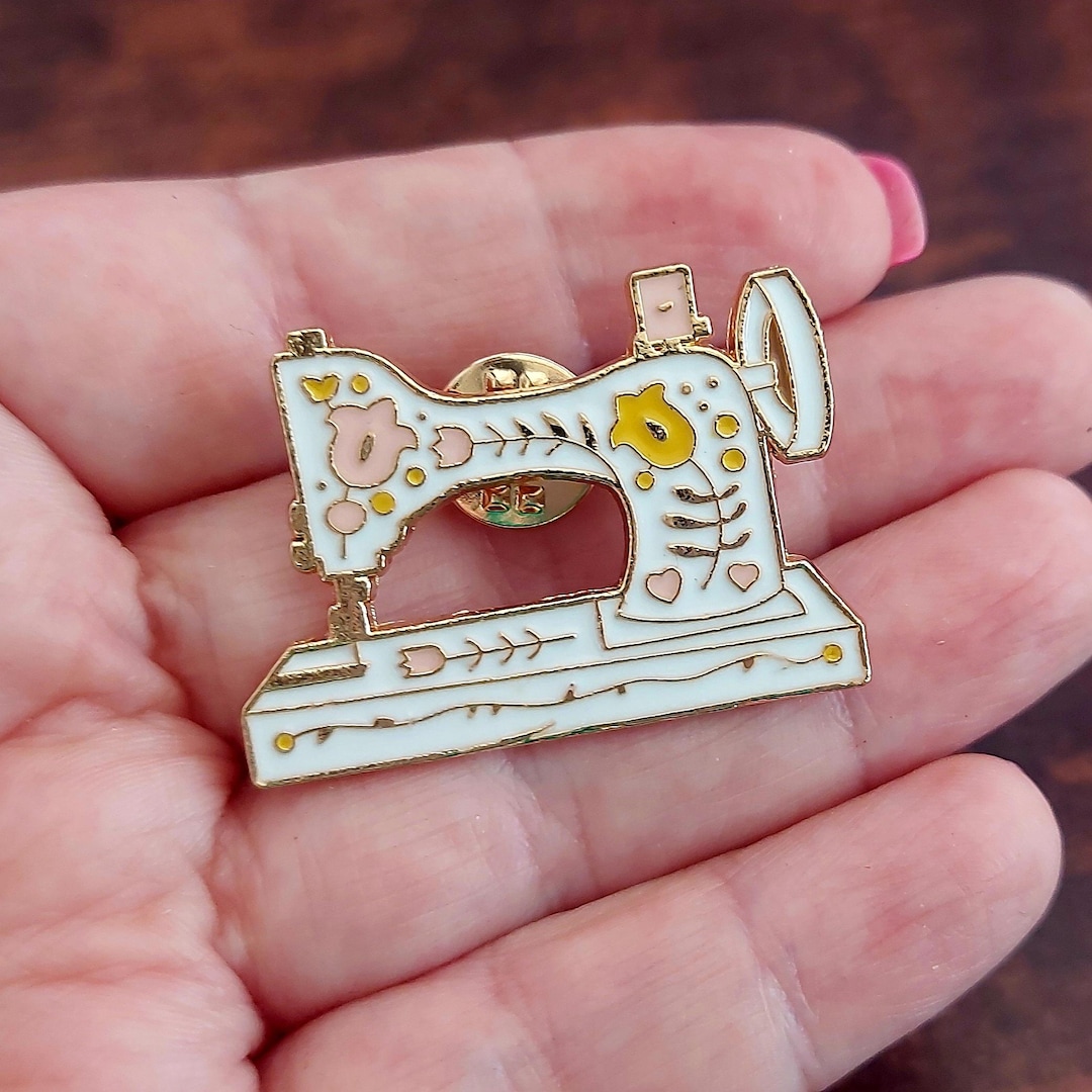 Antique Sewing Machine Pin: Gold & White Alloy Lapel Badge - Etsy