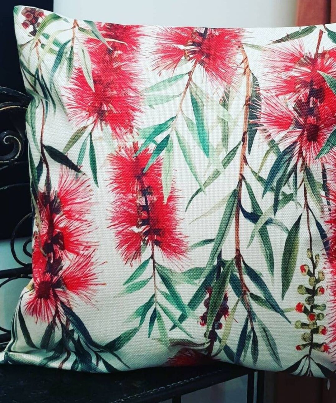 Bottle Brush- Australian- Botanical Print- on Cushion Cover- Linen ...