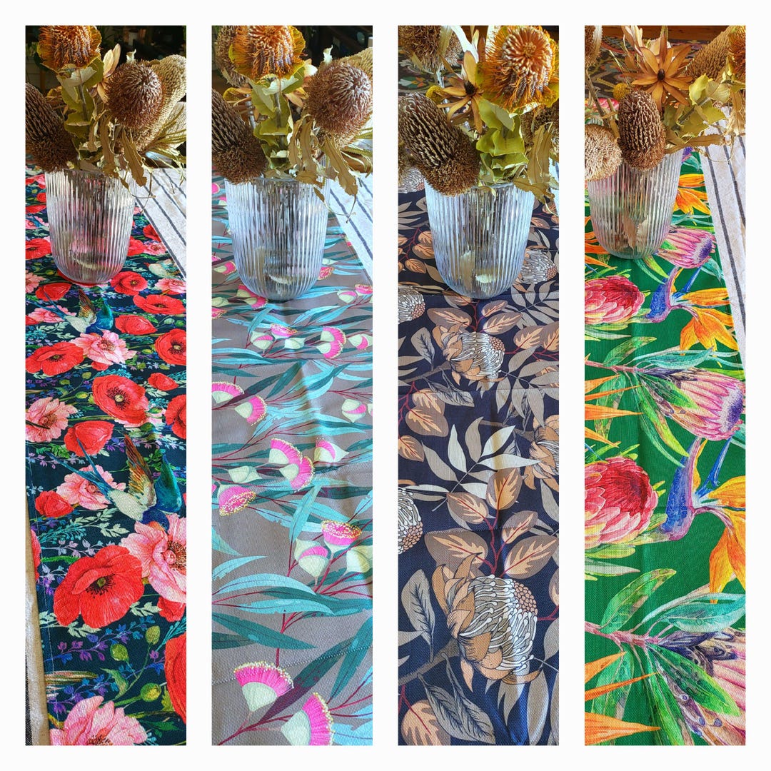 Linen Table Runner- Australian Native Flora- Garden Flowers- Handmade ...