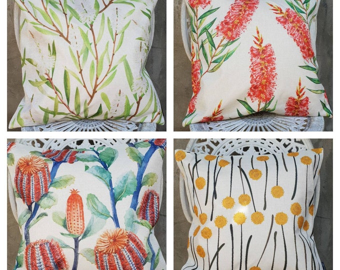 Australian Native Flowers- Cushion Covers- Linen- Size 45x45cm ...