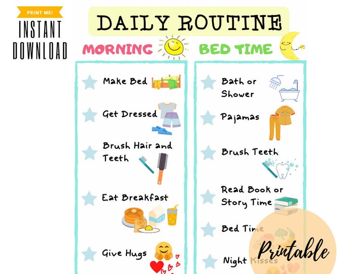 Printable Morning and Bedtime Daily Routine for Kids Checklist - Etsy