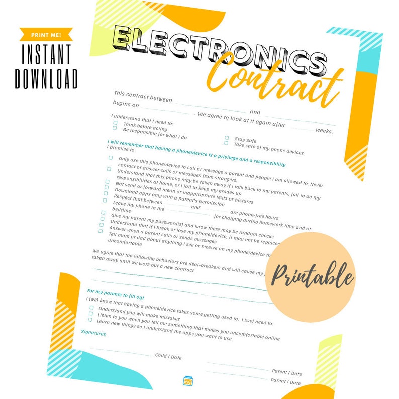 Electronics Cell Phone Technology Screen Contract for Kids (PDF ...