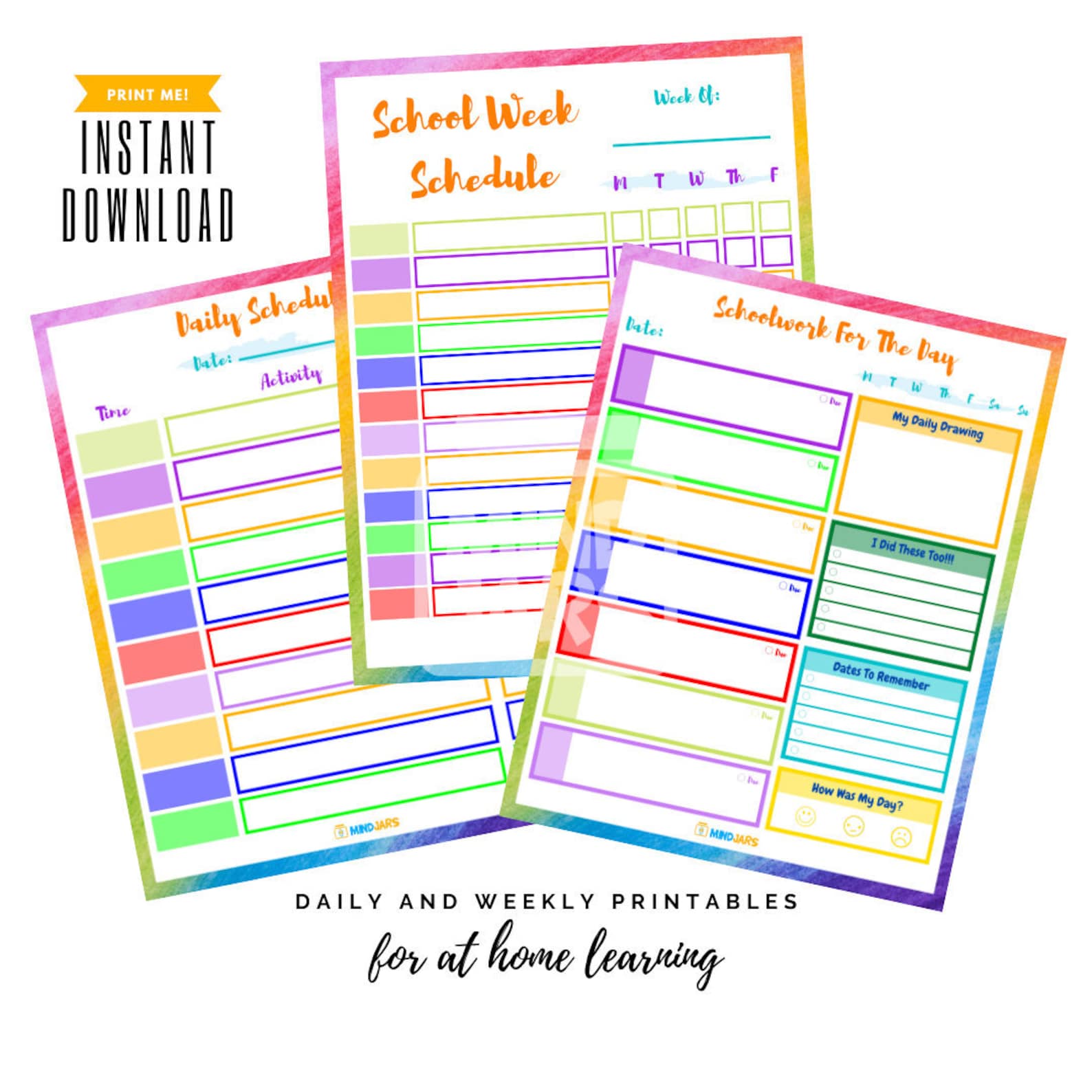 Student Planner Printable Kids Daily Schedule Rainbow Weekly Planner ...