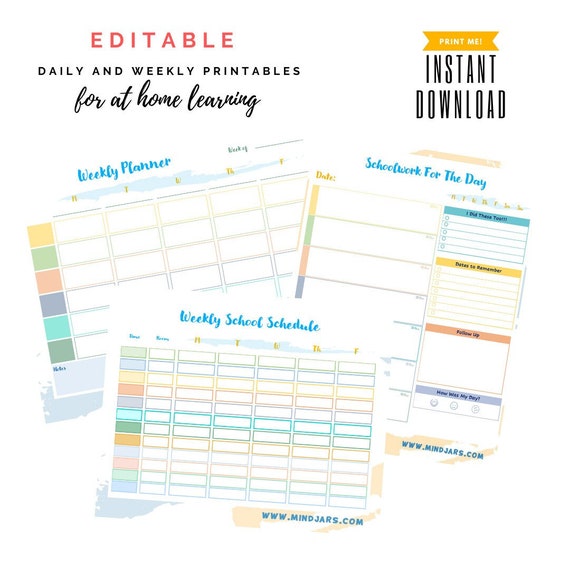 EDITABLE Weekly Daily Kids Student Planner Schedule Homeschool - Etsy