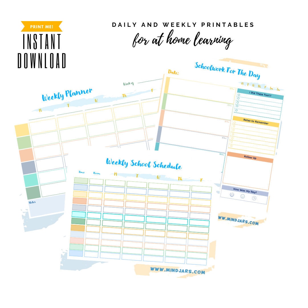 Printable Weekly Daily Kids Student Planner Schedule Homeschool ...