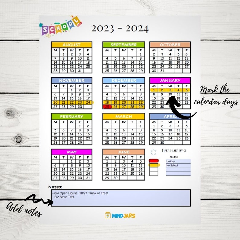 EDITABLE 2023-2024 Academic Calendar Year One Page Overview Year at A ...