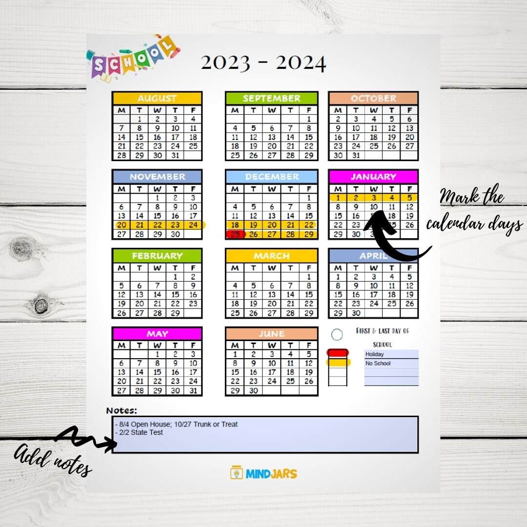 EDITABLE 2023-2024 Academic Calendar Year One Page Overview Year at A ...