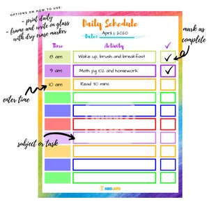 Student Planner Printable Kids Daily Schedule Rainbow Weekly Planner ...