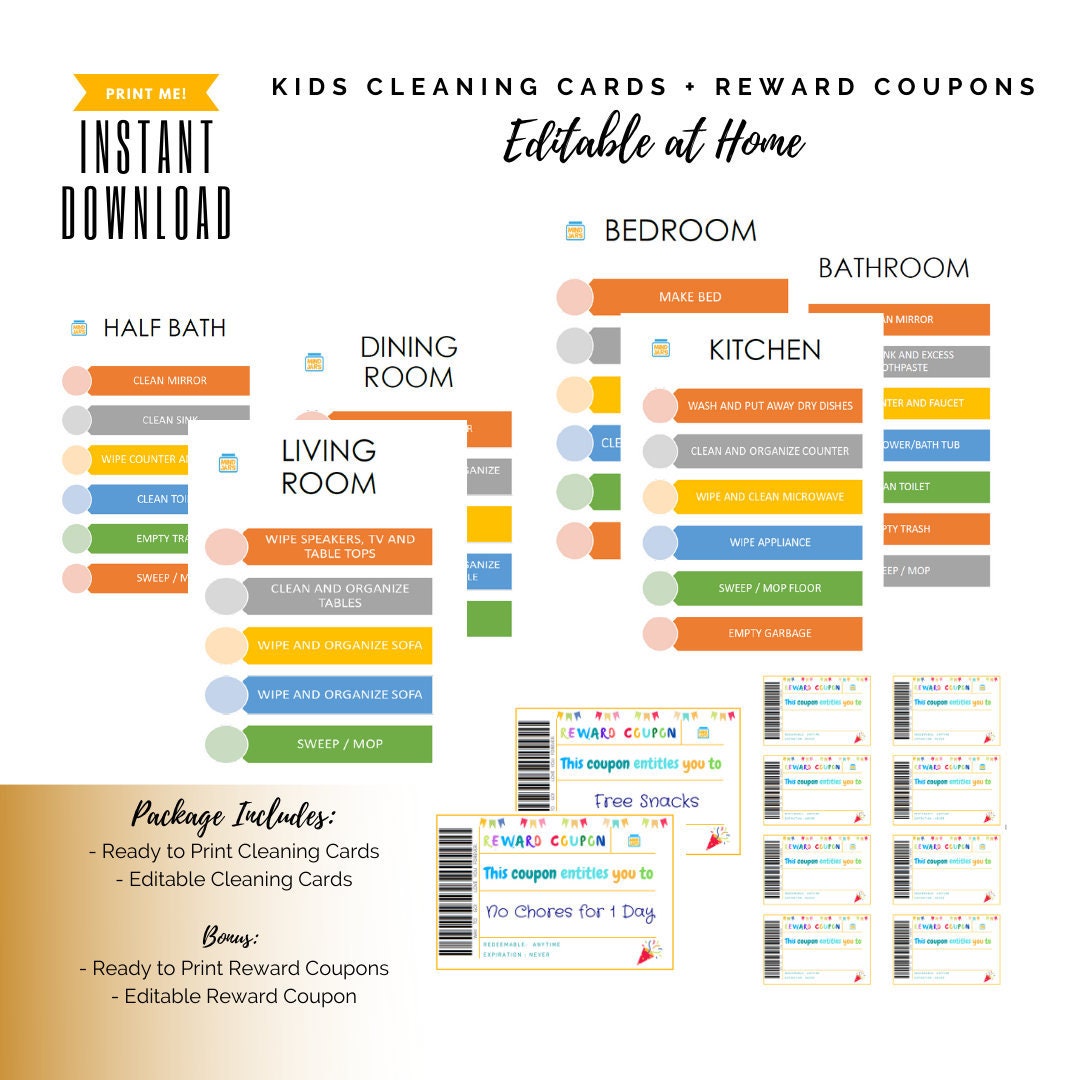 Family Cleaning Cards (editable PDF) - Teaches Accountability and ...