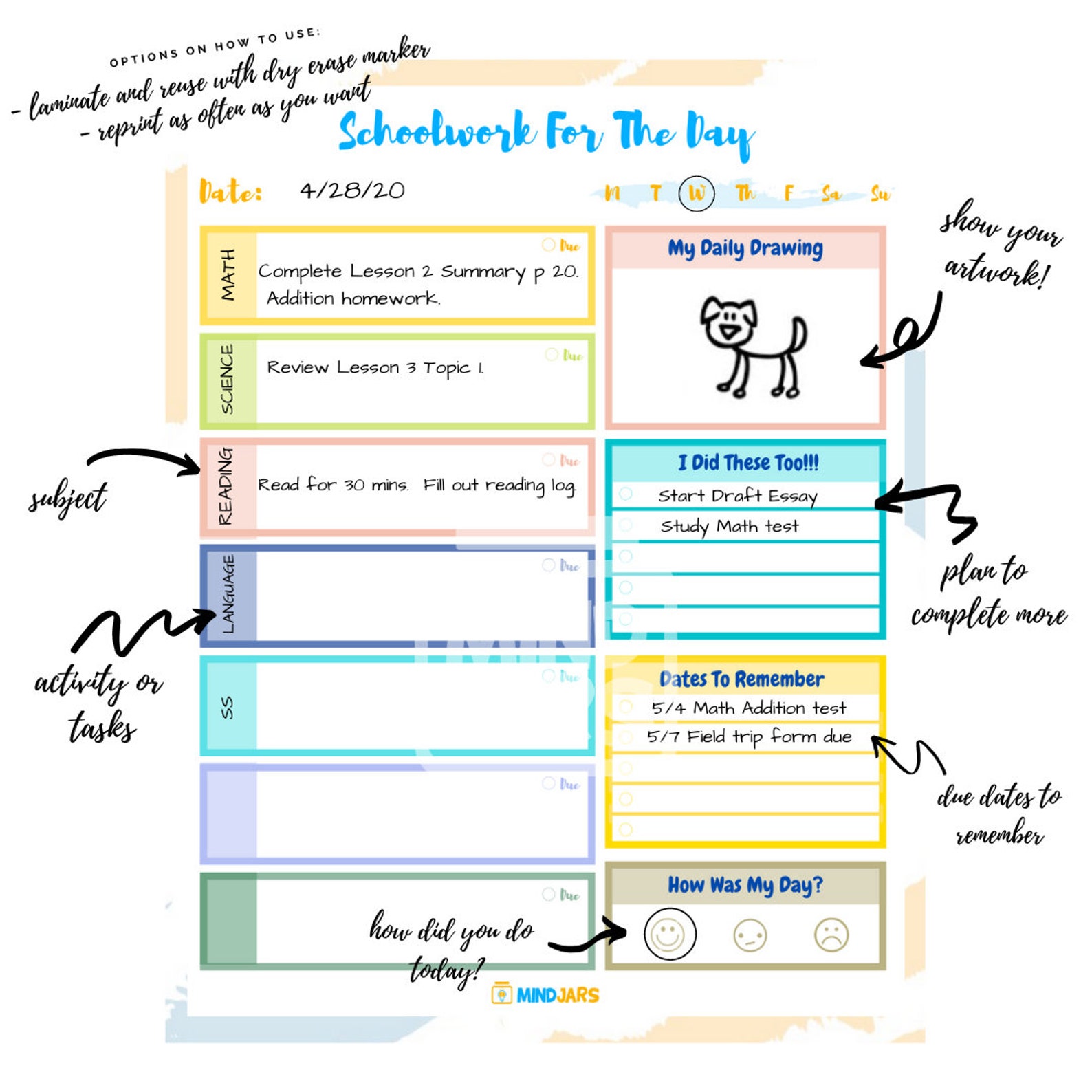 Student Planner Printable Kids Daily Schedule Weekly Planner Timetable ...
