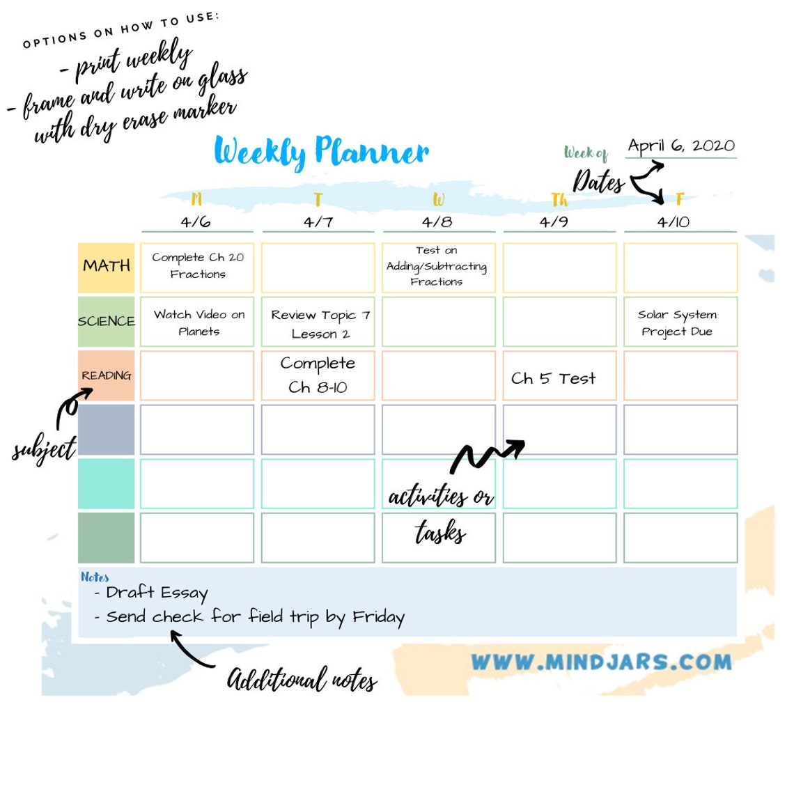 Printable Weekly Daily Kids Student Planner Schedule | Etsy