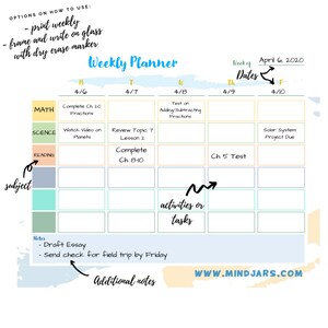 Printable Weekly Daily Kids Student Planner Schedule Homeschool ...