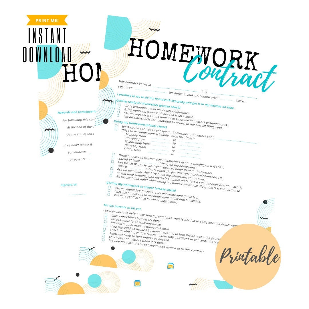 Homework Contract for Kids (PDF) - Printable Parents and Student ...