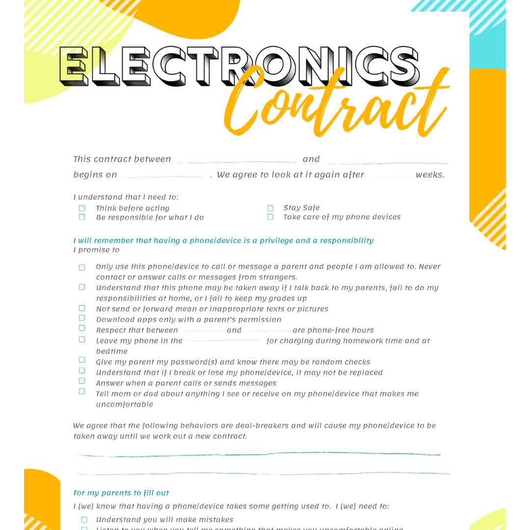 Electronics Cell Phone Technology Screen Contract for Kids (PDF ...