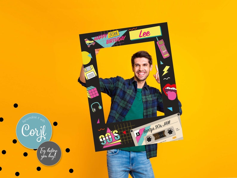 90's Theme Personanlised Selfie Frame: Custom Party Selfie Prop Photo ...