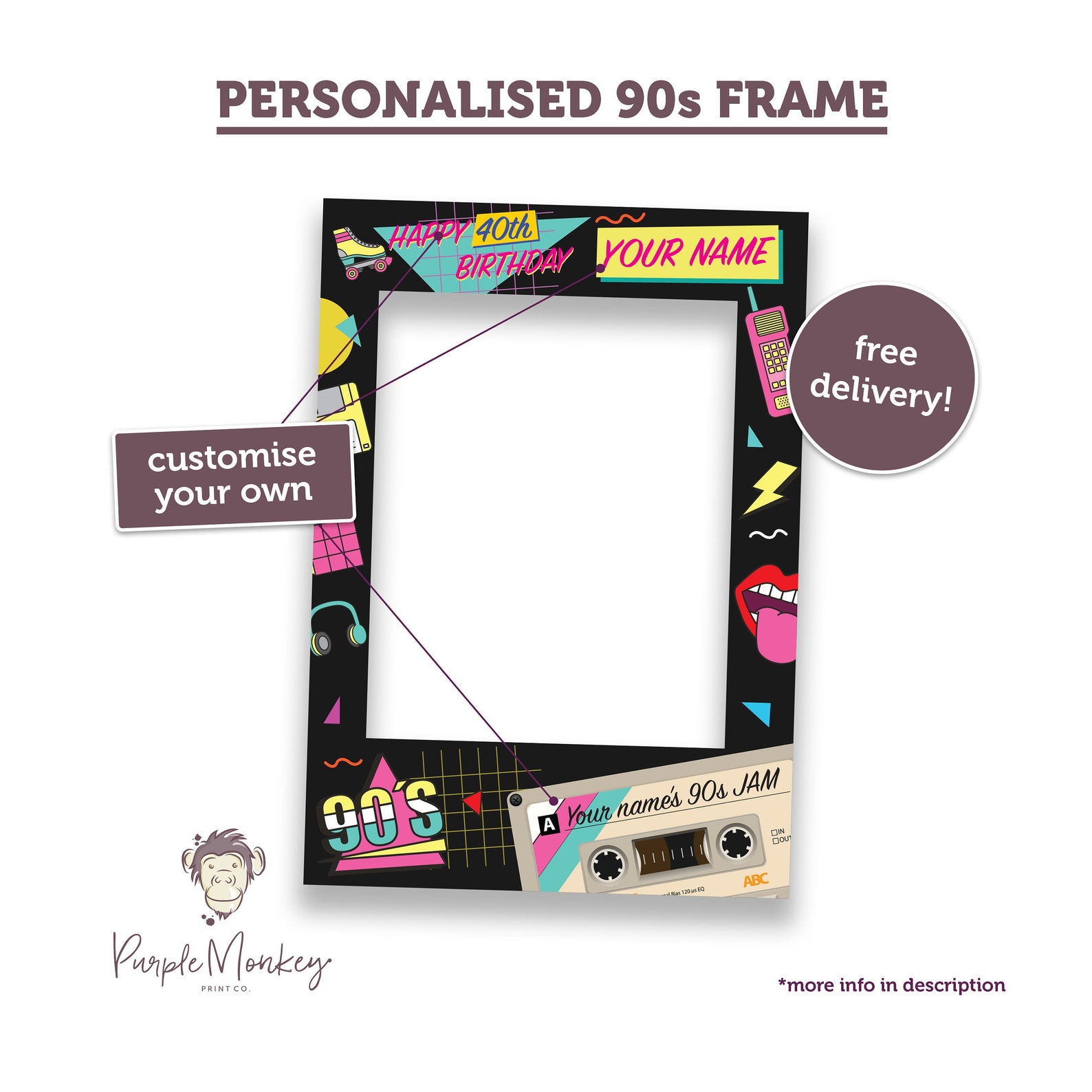 90s Selfie frame custom printing | Etsy