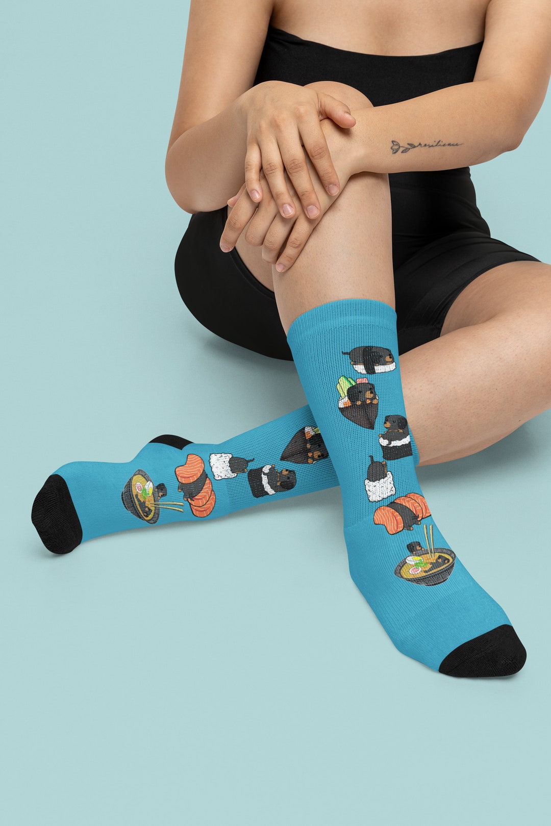 DACHSHUND SOCKS, Cute Chubby Doxie Sushi Print, Fun Wiener Dog Socks ...