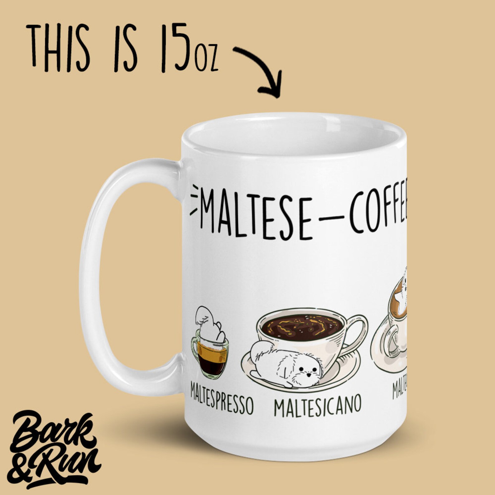 MALTESE MUG: Chubby Maltese COFFEE Art on White Glossy Ceramic Mug ...