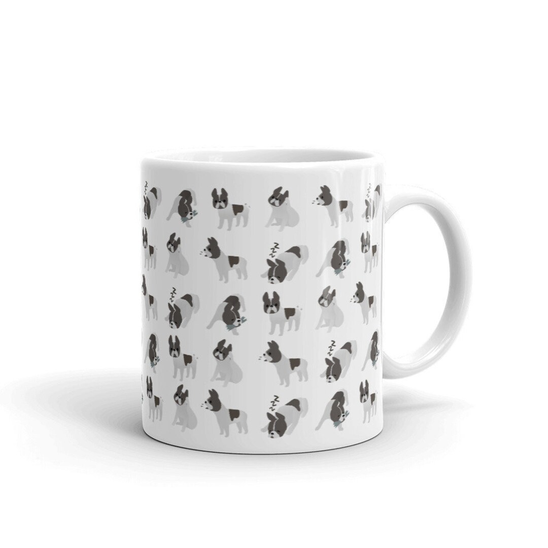 FRENCHIE MUG: Cute French Bulldog on White Glossy Ceramic Mug. Art by ...