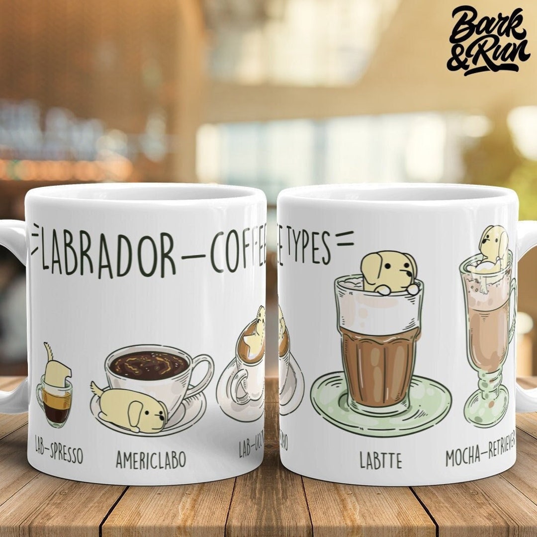 LABRADOR MUG: Chubby Labrador Retriever Coffee Art on White Glossy ...