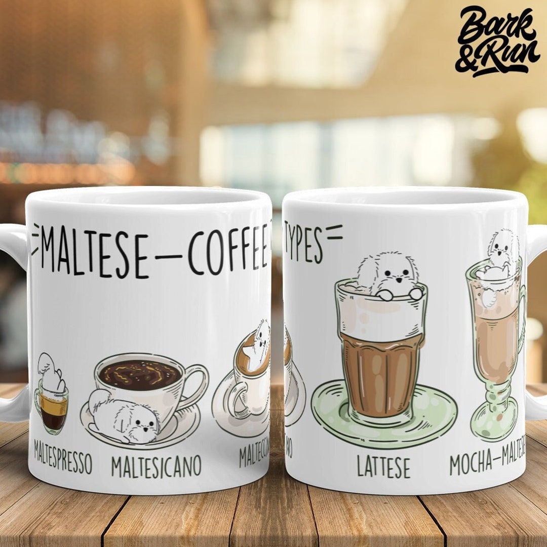 MALTESE MUG: Chubby Maltese COFFEE Art on White Glossy Ceramic Mug ...