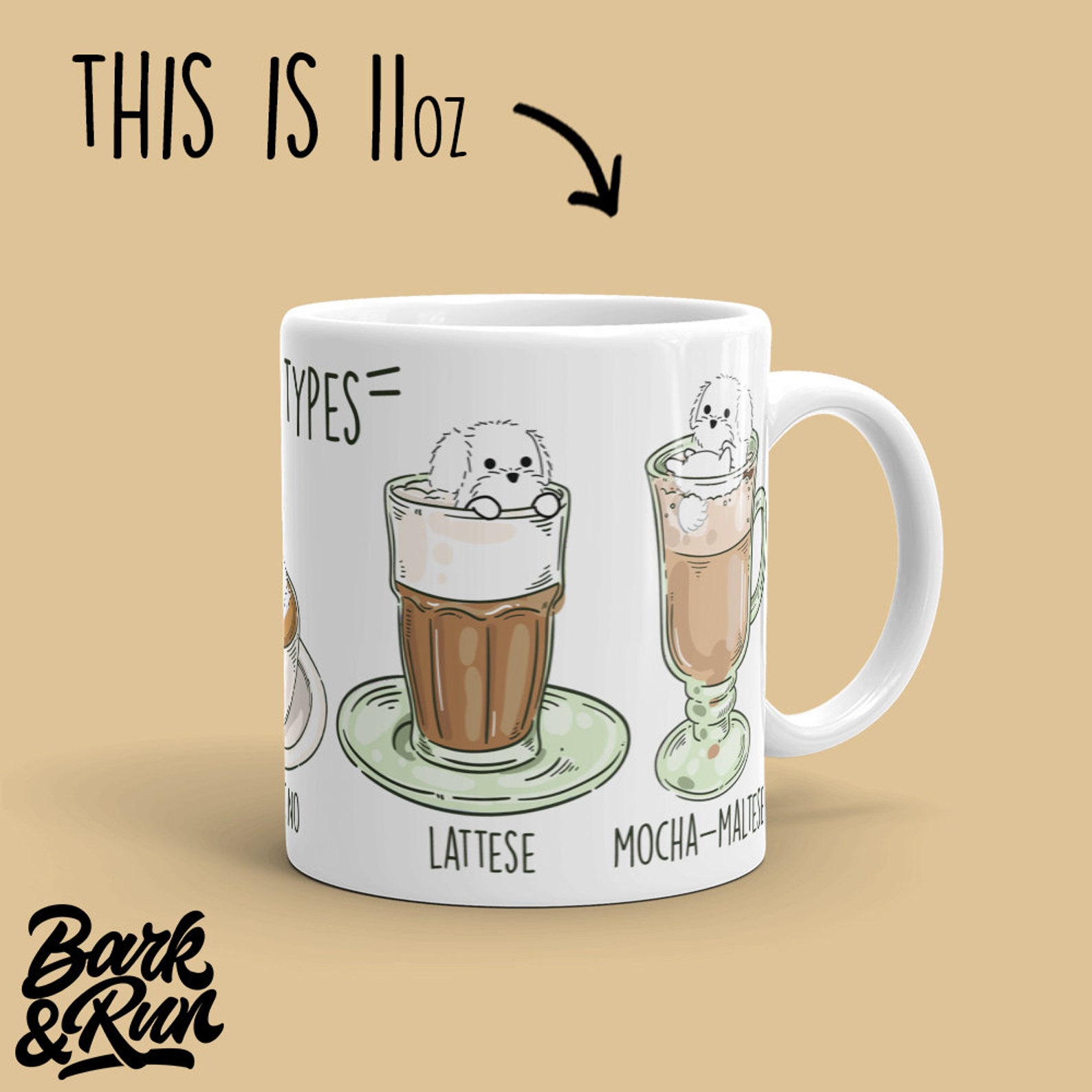 MALTESE MUG: Chubby Maltese COFFEE Art on White Glossy Ceramic Mug ...