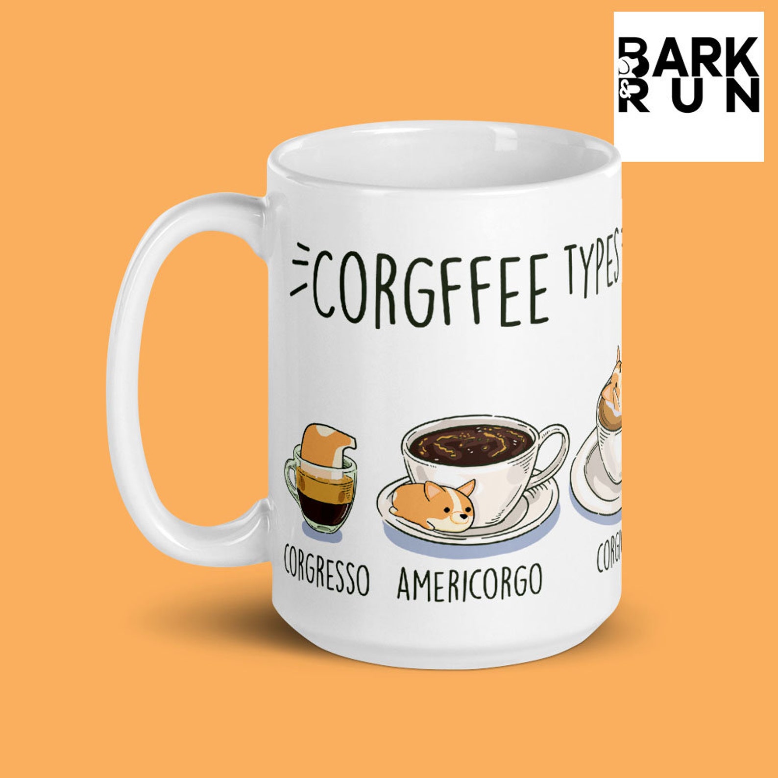 CORGI MUG: Chubby Pembroke Welsh Corgi COFFEE Art on White | Etsy