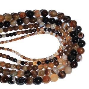 Brown Coffee Stripe Natural Agate Stone Beads for Jewelry Making DIY ...