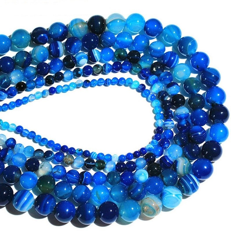 AAA Natural Agate Stone Blue Stripe Beads for Jewelry Making | Etsy