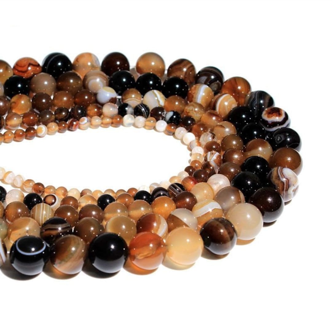 Brown Coffee Stripe Natural Agate Stone Beads for Jewelry Making DIY ...