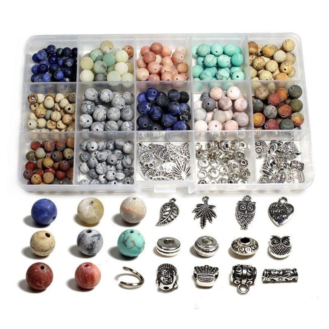 Natural Matt Stone Beads Kit for Jewelry Making Round Stones - Etsy