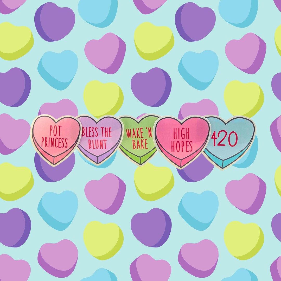 420 Friendly Sticker Set, Set of 5, Marijuana Hearts, Die-cut Sticker ...