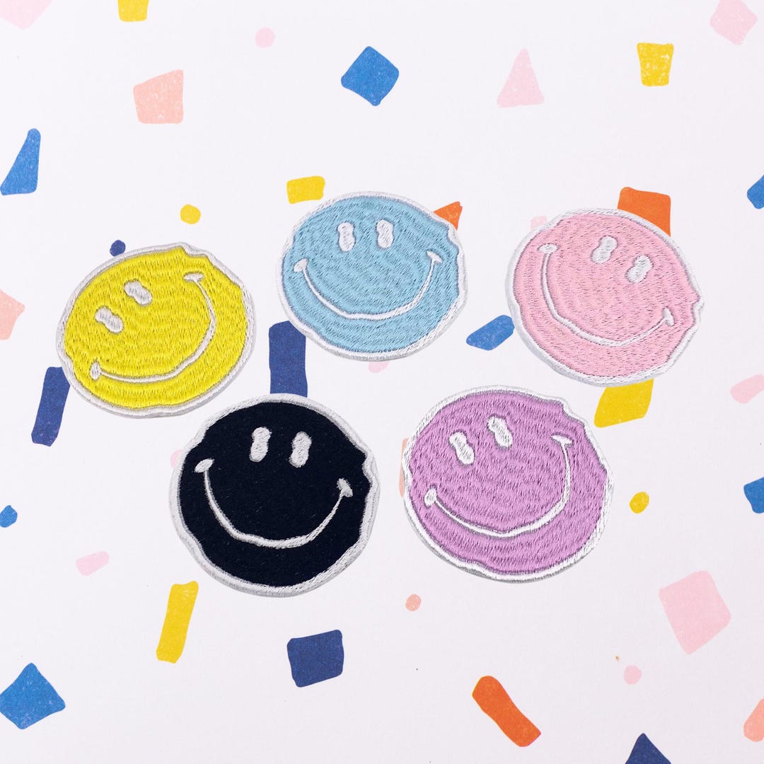 Wavy Smiley Face Iron on Patch: Embroidered Embellishment - Etsy