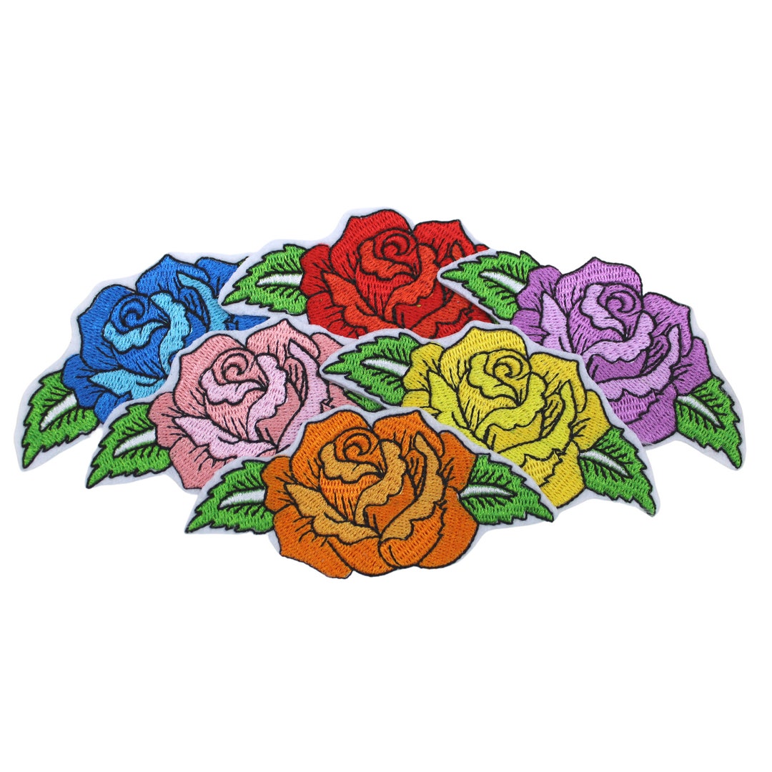 Rose Iron on Patch, Red Rose, Blue Rose, Purple Rose, Pink Rose, Yellow ...
