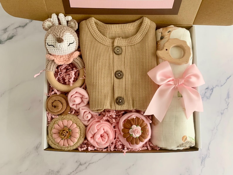 Woodland Baby Girl Gift Box With Deer or Bunny, Shower & Sprinkle Gift ...