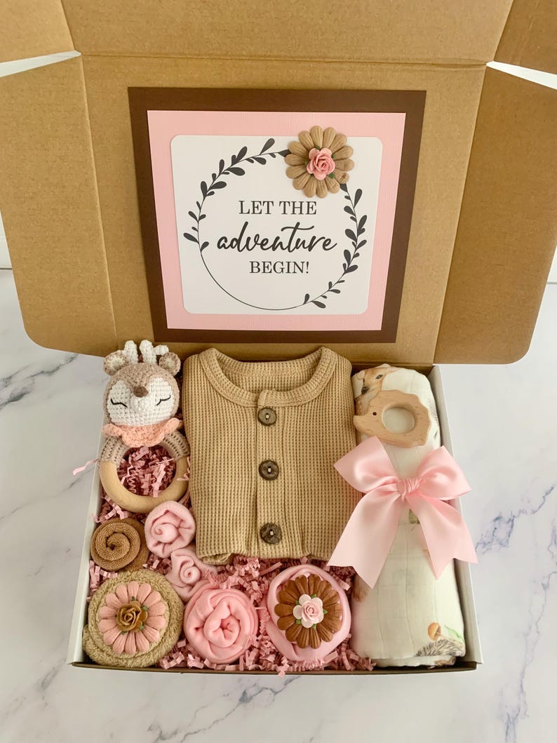 Woodland Baby Girl Gift Box With Deer or Bunny, Shower & Sprinkle Gift ...